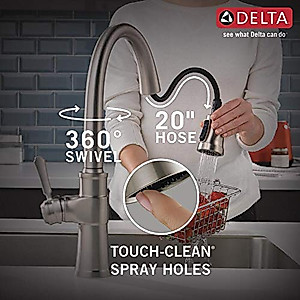 Delta Faucet Spargo Brushed Nickel Kitchen Faucet, Kitchen Faucets with Pull Down Sprayer, Kitchen Sink Faucet, Faucet for Kitchen Sink, Soap Dispenser, SpotShield Stainless 19964Z-SPSD-DST