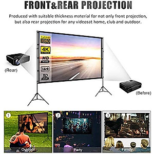 Projector Screen with Stand 150inch Portable Projection Screen 16:9 4K HD Rear Front Projections Movies Screen for Indoor Outdoor Home Theater Backyard Cinema Trave (150 inch)