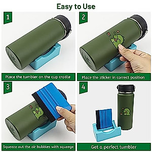 Omoojee Silicone Cup Cradle for Tumblers with Felt Edge Squeegee, Sublimation Tools for Crafts, for Applying Vinyl Decals Anti-Skidding Holders (Blue)