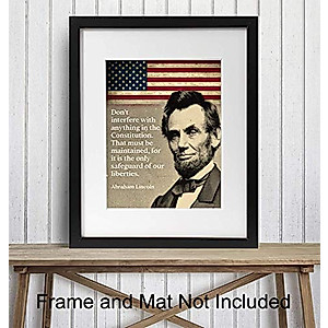 Abe Lincoln Quote, American Flag Art - 8x10 Patriotic Wall Decor for Home or Office - Unique Gift for Republicans, Conservatives, Democrats, Liberals Fans - UNFRAMED Constitution Art