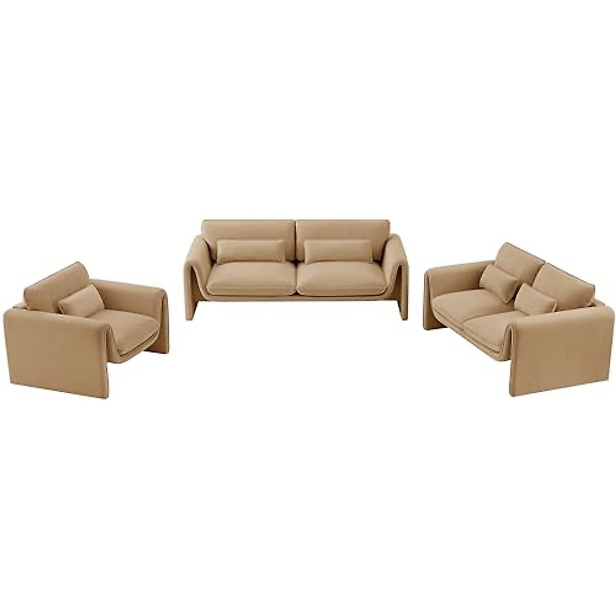 Meridian Furniture 199Camel-L Sloan Collection Modern | Contemporary Velvet Upholstered Loveseat with Soft Camel Velvet Fabric, Curved Arms, 64" W x 38" D x 31" H, Camel