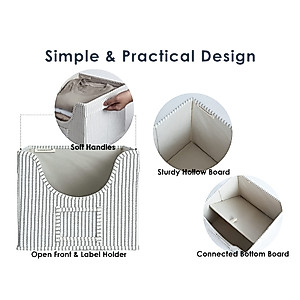 StorageWorks Closet Storage Bins, Closet Shelf Organizers, Fabric Storage Bin, Closet Organizer Bins with Cutout Window and 2 Handles, Clothes Storage Organizer, Medium, Grey and White Stripes, 3-Pack