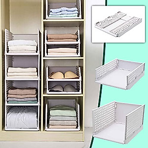 Qiopertar Wardrobe Storage Rack Foldable Disassembly Stacking Finishing Storage Box Plastic Thickened Partition Drawer Type Push-Pull Frame