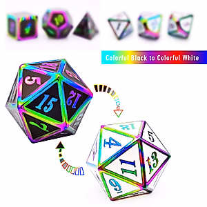 HAOMEJA Color Changing Temperature Metal DND dice kit, D&D dice Set Role Playing Dice Dungeons and Dragons Black Transition White