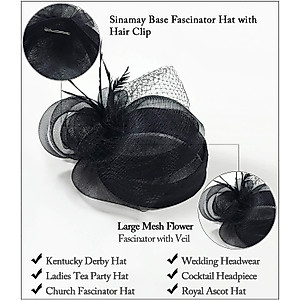 Z&X Sinamay Fascinator Pillbox Hats for Women Wedding Tea Party Mesh Flower Church Hat with Clip Black