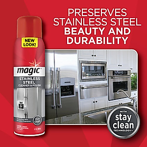 Magic Stainless Steel Cleaner Aerosol - 17 Ounce - Removes Fingerprints Residue Water Marks and Grease From Appliances - Refrigerator Dishwasher Oven Grill etc