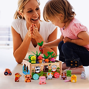 KMTJT Montessori Wooden Toddler Toys for 1 2 3 Years Old Boys Girls, Shape Sorting Toys First Birthday Gifts for 1-2 Years, Wood Animal Farm Car Preschool Educational Fine Motor Skills Toy