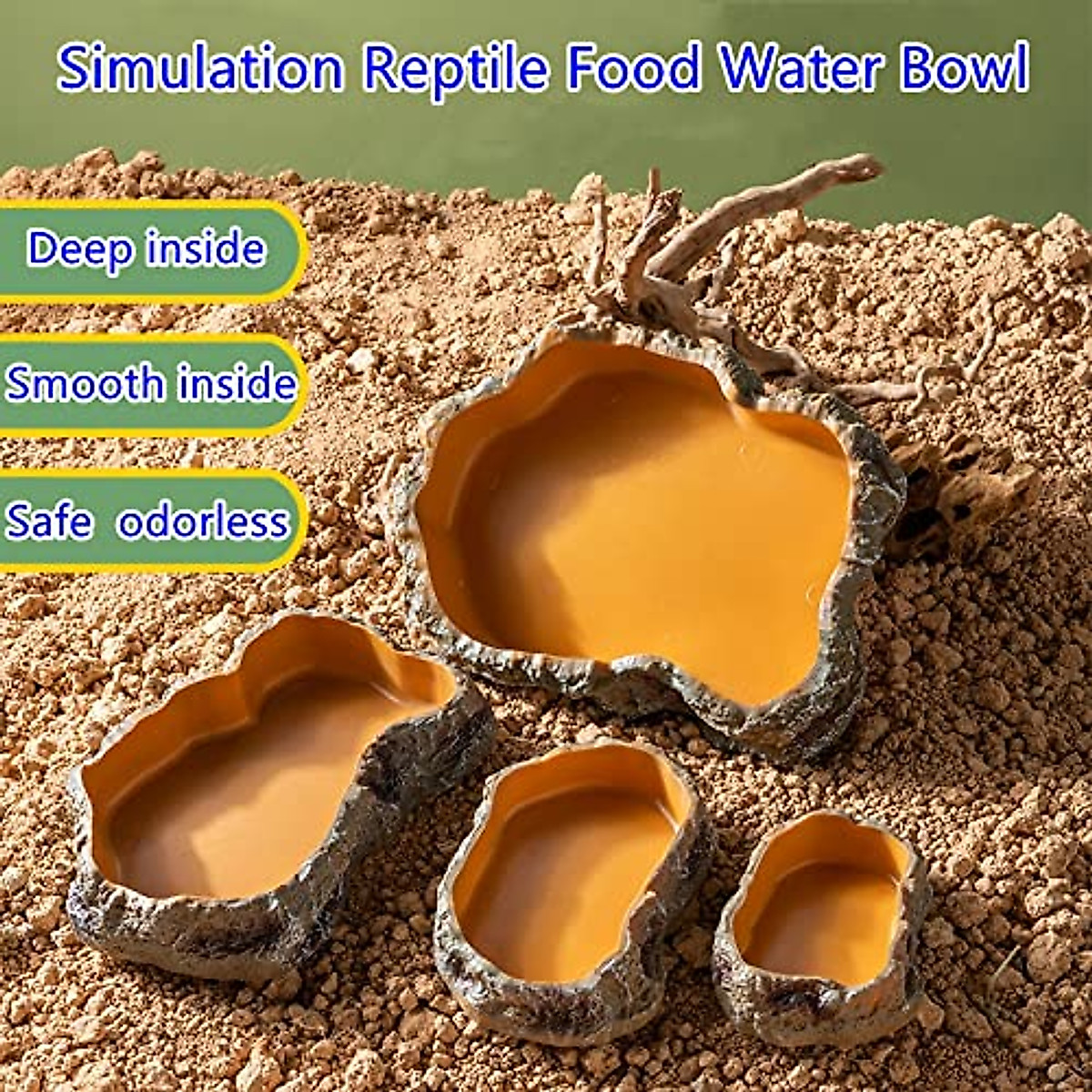 RunXF Simulation Rock Reptile Feeding Bowls Resin Feeder Lizard Toad Tortoise Hedgehog Habitat Accessories Terrarium Tank Ornament Water Food Dish,5.5 x 3.7 x 1.2inches (Medium)