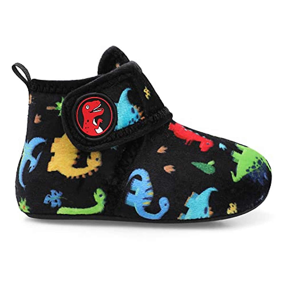 Scurtain Unisex Kids Toddler Slippers Socks Fleece Slippers for Boys Girls Baby Artificial Woolen Booties with Non-Slip Rubber Sole slippers for boys slipper Black/Dino 10-10.5 Toddler