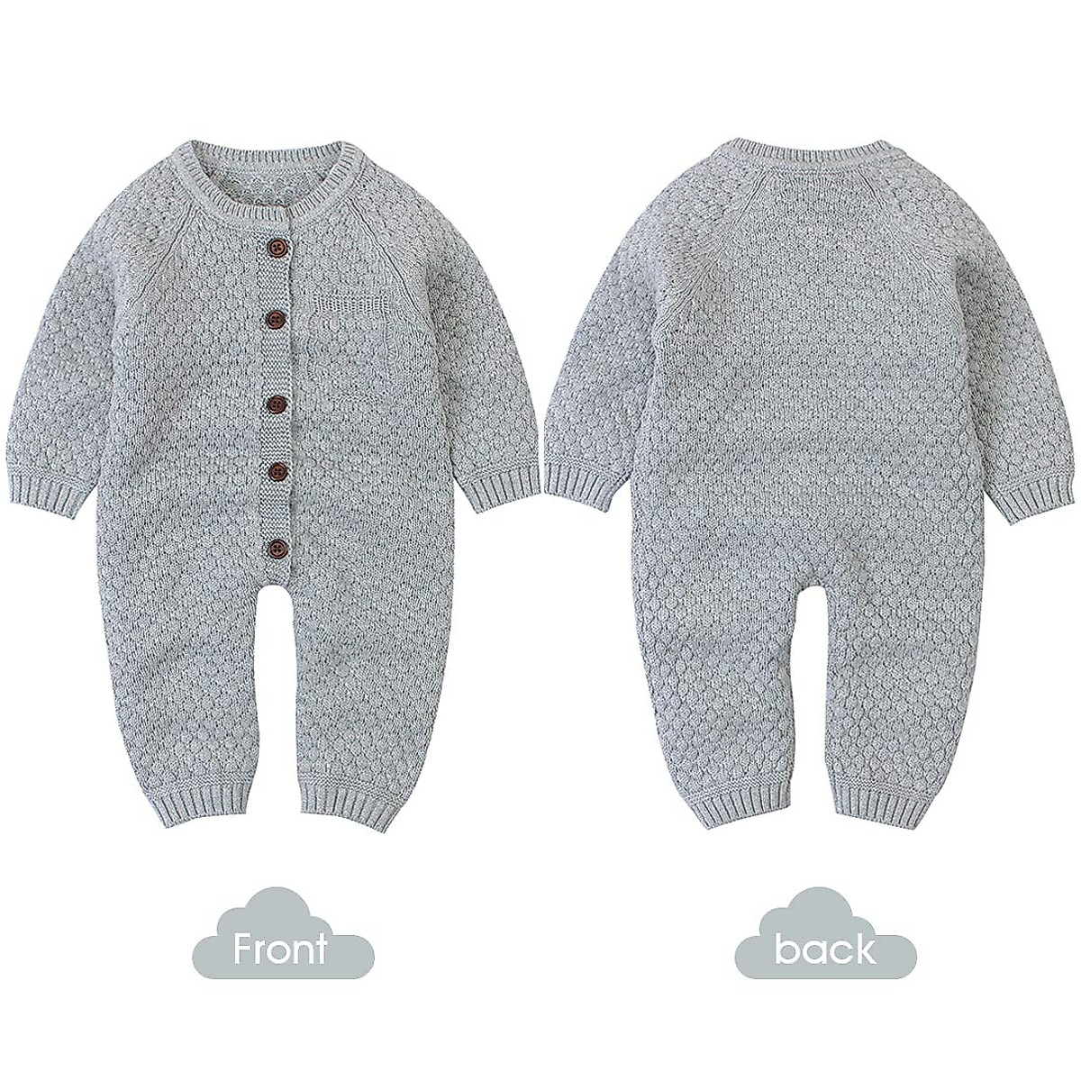 OLSCROM Baby Newborn Knitted Sweater Romper Longsleeve Outfit Cotton Jumpsuit with Warm Hat Set