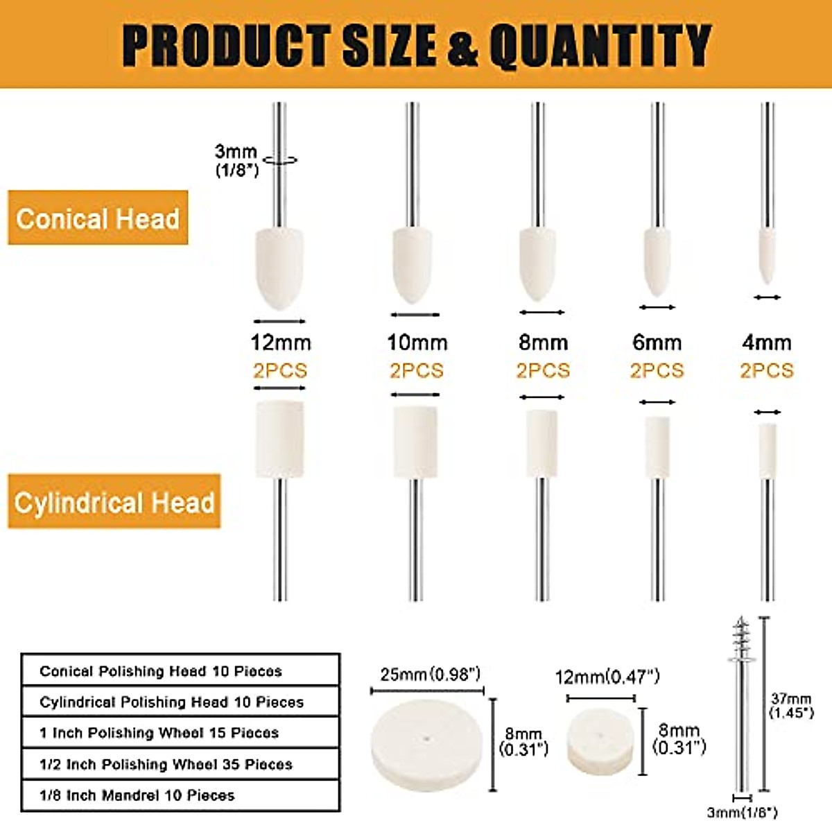 80PCS Polishing Buffing Wheel for Dremel Polishing Kit, Wool Felt Polishing Wheel for Dremel Rotary Tool Accessories, with 1/8" Shank for Jewelry Metal Polishing