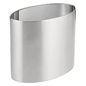 mDesign Stainless Steel Metal Oval Trash Can, Small 2.09 Gallon Wastebasket, Garbage Basket Bin for Bathroom, Bedroom, Kitchen, or Home Office, Holds Waste and Recycle, Mirri Collection, Brushed