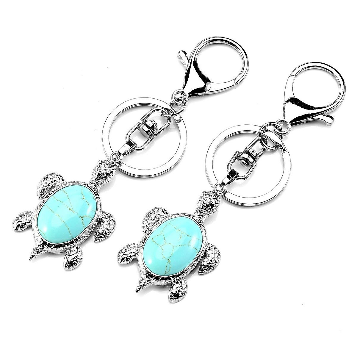 Jovivi Sea Turtle Natural Crystal Stone Multicolored Keychain Gemstone Chakra Keyring for Couple Best Friend Gift