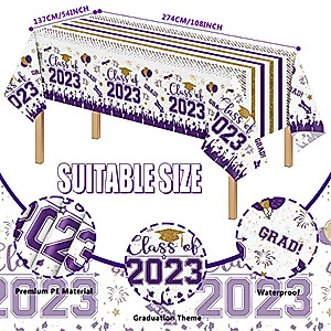 Erweicet Graduation Tablecloth 3Pcs, Graduation Party Decorations Supplies 2023 Class of 2023 Decorations Grad, We Did It Plastic Tablecloth Disposable, Purple Gold Graduation Table Cover -54"x108"
