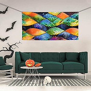 Rainbow Fish Scale Printed Banners Personalized Party Banner Photo Text Background Banner Wall Banner for Halloween Party Home Decorations or Backdrops