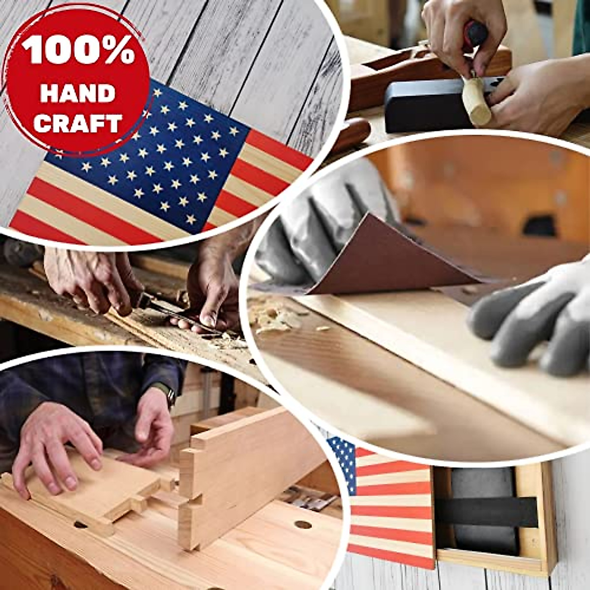 UraiseWerk handmade decorative wooden box concealed cabinet with slidable American flag cover