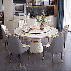 NIUYAO Round Marble Dining Table with Lazy Susan, Luxury Style 59" W Circular Tabletop Kitchen Table for Dining Room Kitchen Leisure Coffee Table -White Base