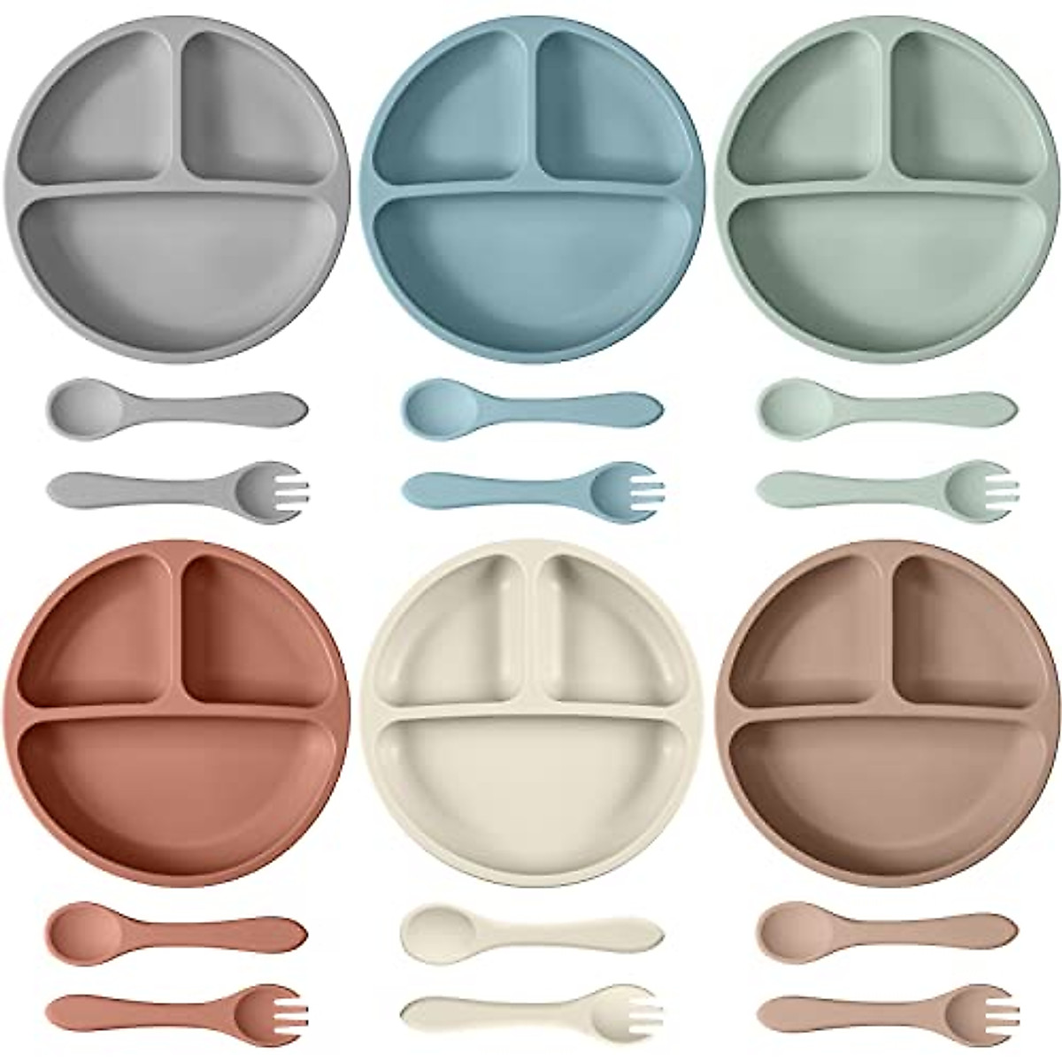 18 Pcs Baby Suction Plates Toddler Divided Plate Set Silicone Baby Plates with Forks and Spoons Baby Plates with Suction Toddler Utensils for Baby Kids Dishwasher Microwave Safe (Macaron Color)