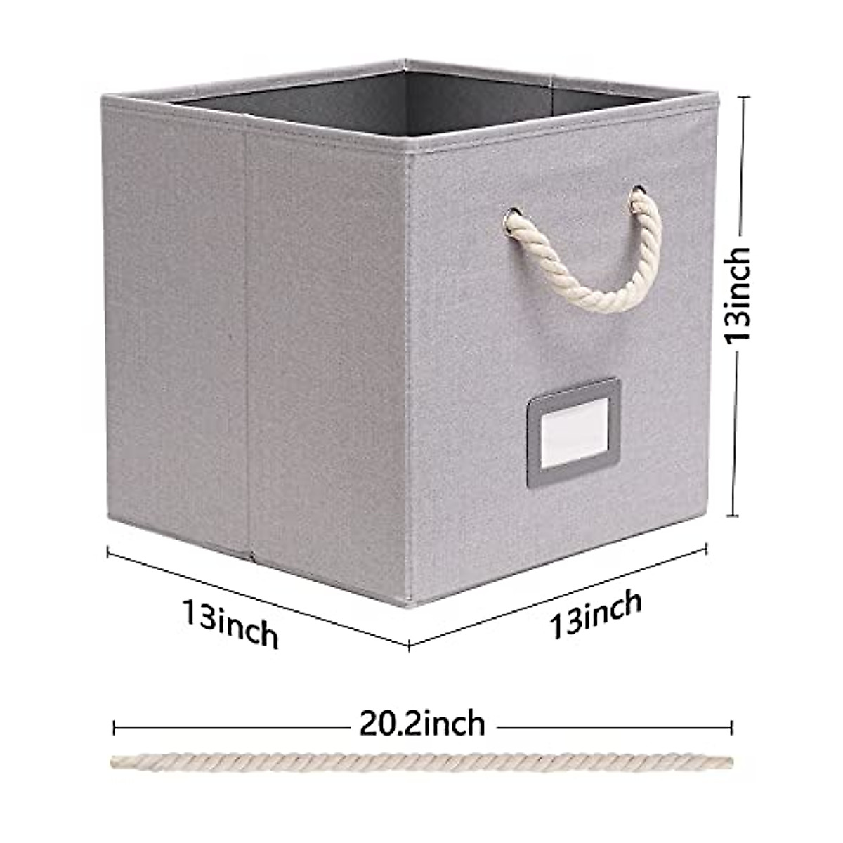 HONGKERNE Collapsible Fabric Storage Cubes 13x13x13inch,Foldable Storage Bin for Cube Organizer with Cotton Rope Handle Cube Storage Bins,Cubes Storage Bins for Closet and Shelves-Set of 4 Gray