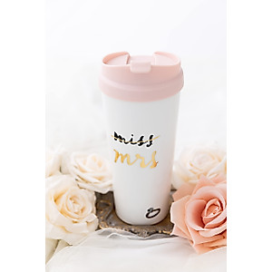 Kate Spade New York Bridal 16 Ounce Insulated Travel Mug, Double Wall Thermal Tumbler for Coffee/Tea, Miss to Mrs. (Pink)