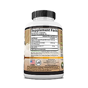 Organic Ashwagandha 2,100 mg - 100 Vegan Capsules Pure Organic Ashwagandha Powder and Root Extract - Stress Relief, Mood Enhancer, Immune & Thyroid Support