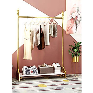 FONECHIN Clothing Display Rack Garment Rack with Bottom Shelf Heavy Duty Clothes Rack Retail Hanging Rack Closet Organizer for Boutique Gold 47"