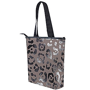 MNSRUUU Canvas Tote Bag Aesthetic Elegant Sliver Leopard Shoulder Bag for Women Work School Tote Handbag Shopping Purses and Handbags