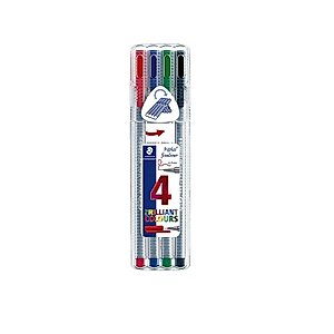 STAEDTLER 334 SB4 Triplus Fineliner Superfine Pen, 0.3mm Line Width - Assorted Office Colours (Desktop Box of 4)