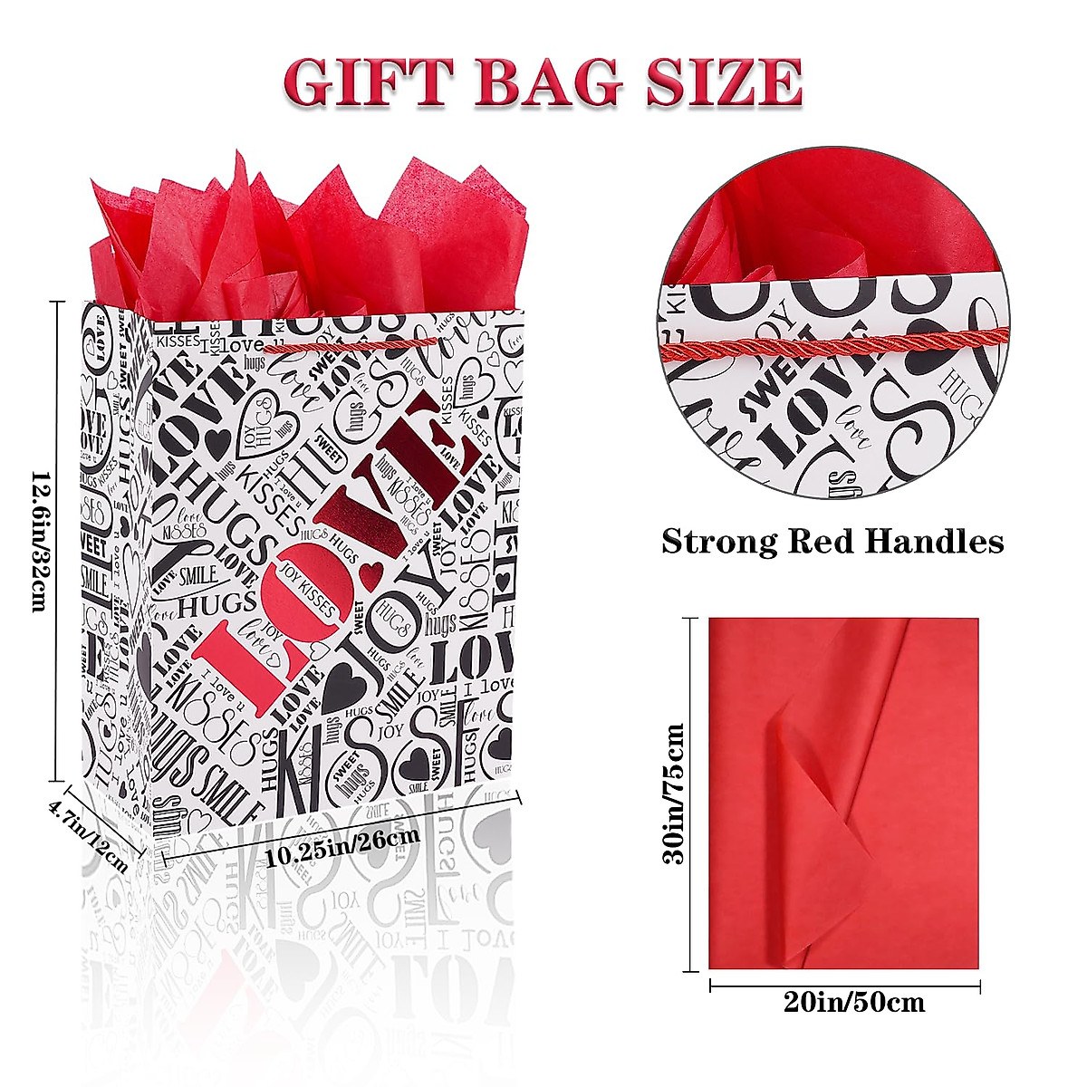 Elephant-package 12.6" Large Love Gift Bag with Card and Tissue Papers for Valentines Day/Mother's Day/Father's Day/Anniversary and more (Red Love)
