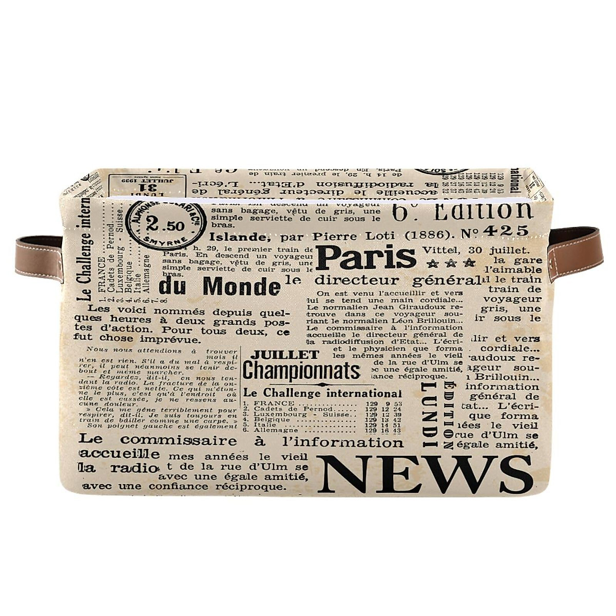 YETTASBIN Newspaper Art Storage Basket 1pc, Large Collapsible Toys Clothes Organizer, Long-Lasting Canvas Storage Bin with Handle for Shelves Closet Laundry Home Office Decor