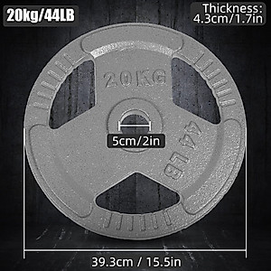 Olympic Weight Plate Set - Single Pair & Set 2 Inch Athletic Rubber Grip Barbell Plates Barbell Weight Set for Strength Training Weightlifting Weight Loss Home Gym (44LB Single)