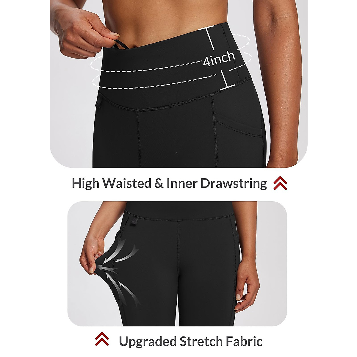 BALEAF Women's Fleece Lined Leggings Waterproof Winter Hiking Pants Thermal Running Tights Zipper Pockets High Waisted Cold Weather Black Medium