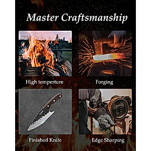 Carimee Japanese Forged Boning Knife with Sheath, Viking Husk Knives for Meat Cutting, Cooking Kitchen Knife with High Carbon Steel, Small Meat Cleaver for Camping BBQ