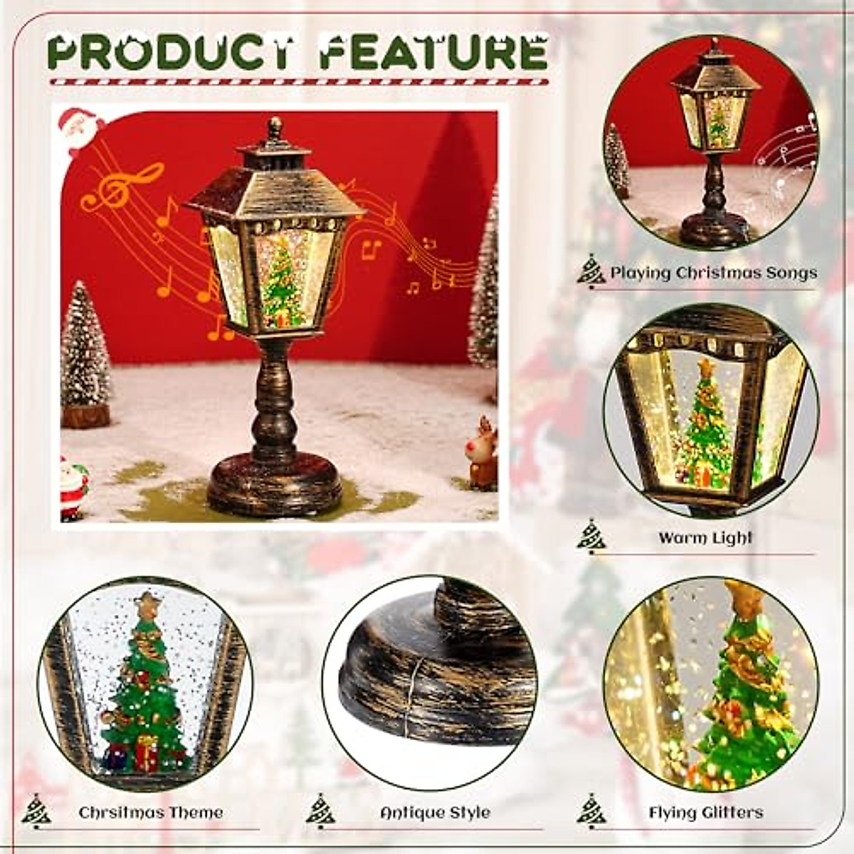 Christmas Musical Snow Globe Lantern Lighted Water Glittering Lantern with 8 Christmas Songs, USB & Battery Operated Musical Snow Globe Christmas Decoration Adults Kids (Christmas Tree)