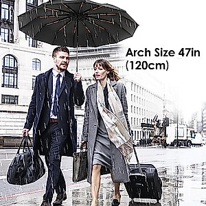 travel inspira Folding Umbrella - Travel Umbrella Compact Automatic Open Close, 12 Ribs Windproof UPF 50+ UV Protection for Rain, Snow, Sunny, Black