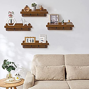 vrupin Natural Solid Wood Floating Shelves Set of 2, Floating Shelves Wall Mounted for Bedroom, Bathroom, Living Room, Kitchen, Laundry Room Storage & Decoration (Black)