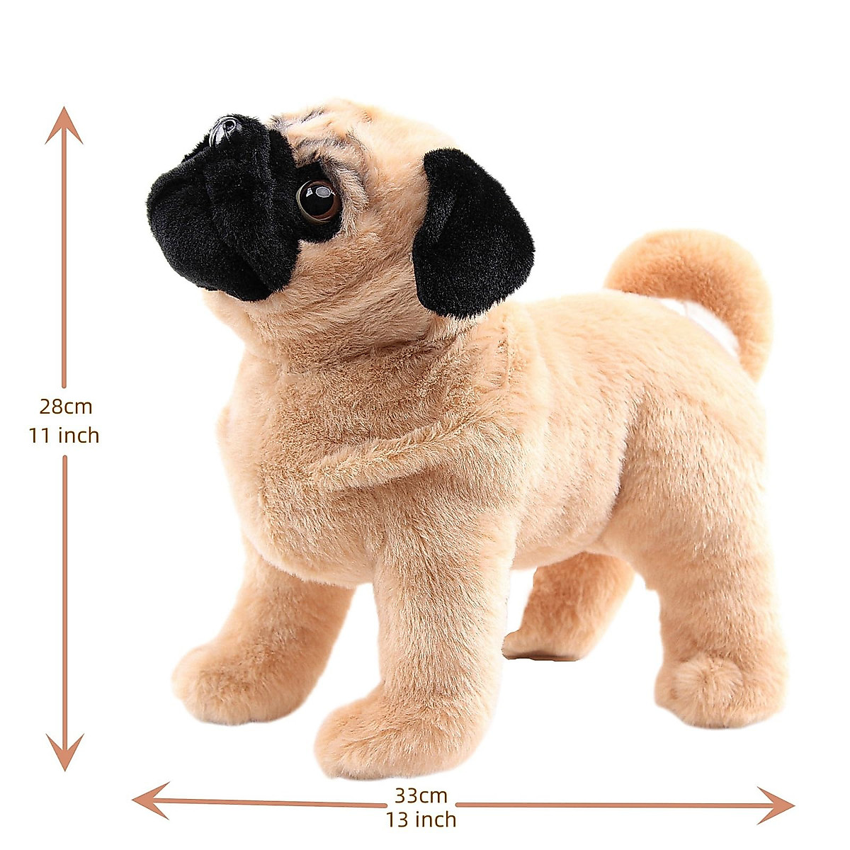 WinAdiGoo Cute Furry Realistic Pug Plush Doll Soft Stuffed Animal Toy 13 inch Cuddle Dog