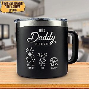 Hyturtle Personalized This Daddy Belongs To 14oz Coffee Cup Gift For Fathers Day Christmas, Personalized Choose Kid Coffee Mug For Father Dad, Custom Name Daughter Son Cup For Daddy