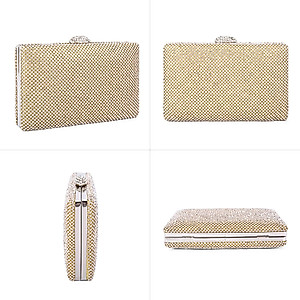 Pinprin Ladies Sparkly Rhinestones Evening Clutches Women's Crystal Diamante Evening Bag Prom Wedding Handbag Party Purse (Gold)
