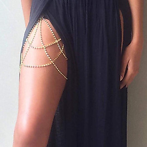 Ludress Layered Thigh Chain Gold Rhinestones Leg Chain Spaekly Crystal Body Chain Halloween Rave Body Jewelry Accessories for Women and Girls