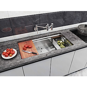 KINGSMAN ALL-IN-ONE Workstation 36 in. 16-Gauge Undermount Single Bowl Stainless Steel Kitchen Sink w/Build-in Ledge and Accessories (Brushed Stainless Steel)