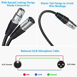 HOSONGIN XLR Cables 3.3 Ft 2 Packs, Balanced XLR Microphone Cable Male to Female 3-PIN XLR Mic Cords DMX Cables 3.3 Feet, Black
