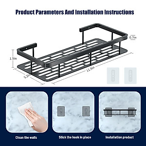No Drilling Adhesive Wall Mounted Shower Organizer for Bathroom Storage & Home Decor, Large Capacity Rustproof Aluminum Shower Accessories Shower Shelves (2, Black)