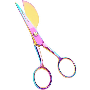 MAKER AND MARKET Small Embroidery 4.5 Inch Scissors Set of 2 Kit - Mini Double Bend Offset Duckbill and Double Bend Long Applique Needlepoint Blade with Pouch Sleeve (Rainbow)
