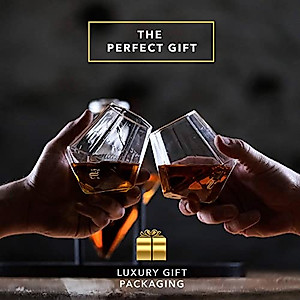 Dragon Glassware Decanter with Glasses Set, Diamond Shaped Decanter Naturally Aerates Whiskey and Wine and Liquor, Includes 2 Unique 10 oz Diamond Glasses, Unique Bar Gift, 25 oz