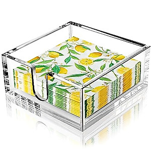 LotFancy Napkin Holder, Acrylic Cocktail Napkin Holder for 5 x 5 inch Napkin, Clear Paper Holder for Table, Kitchen, Bar, Party, Square Tissue Dispenser, Napkin Caddy for Bathroom