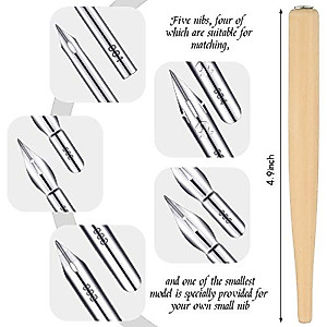 11 Pieces Comic Pen Nib Set, G-Pen Ink Nib Stainless Steel Drawing Comic Pen Nib Calligraphy Nibs with Wooden Comic Pen Nib Holder for Writing, Painting, Signing(White)