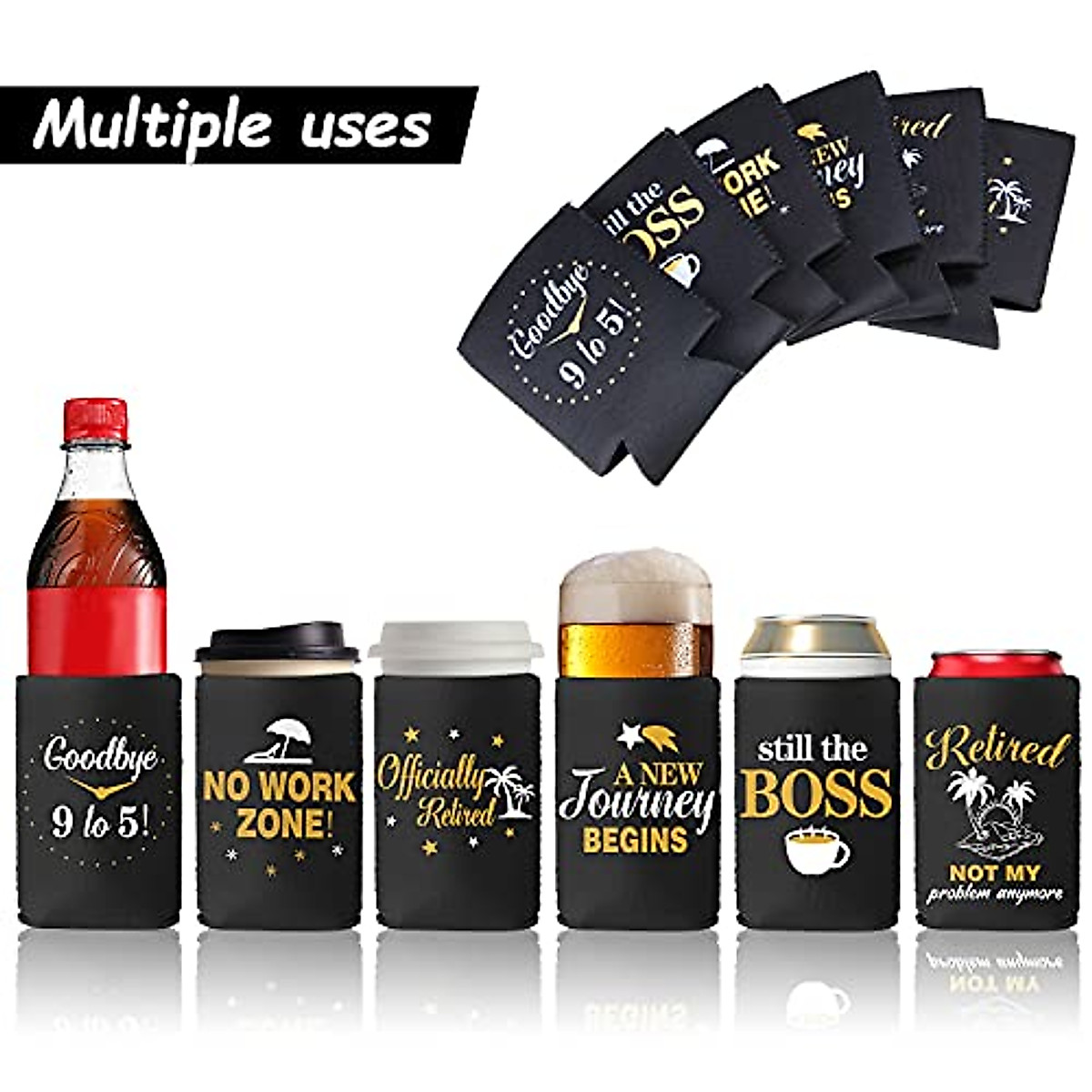 Retirement Present Beer Beverage Can Coolers Funny Retirement Beer Can Sleeve Collapsible Neoprene Can Beer Bottle Beverage Cooler for Men Women Retirement Party Decoration Supplies 6 Pieces