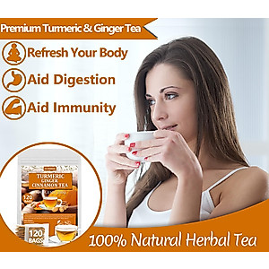 120 Premium Turmeric, Ginger, Cinnamon Blend Tea Bags, 100% Natural & No Additives & Caffeine Free.