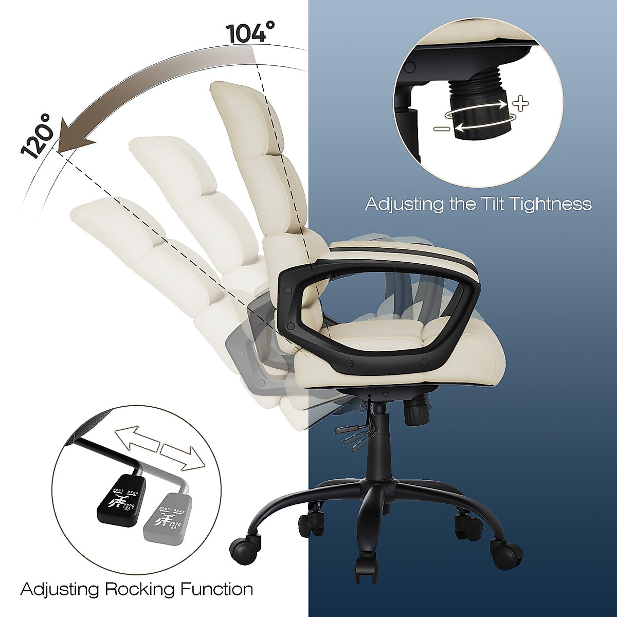 MOLENTS Executive Office Chair,Ergonomic Desk Chair, Leather High Back Computer Chair, Adjustable Height,Swivel Rolling Comfy Home Office Desk Chair,Beige